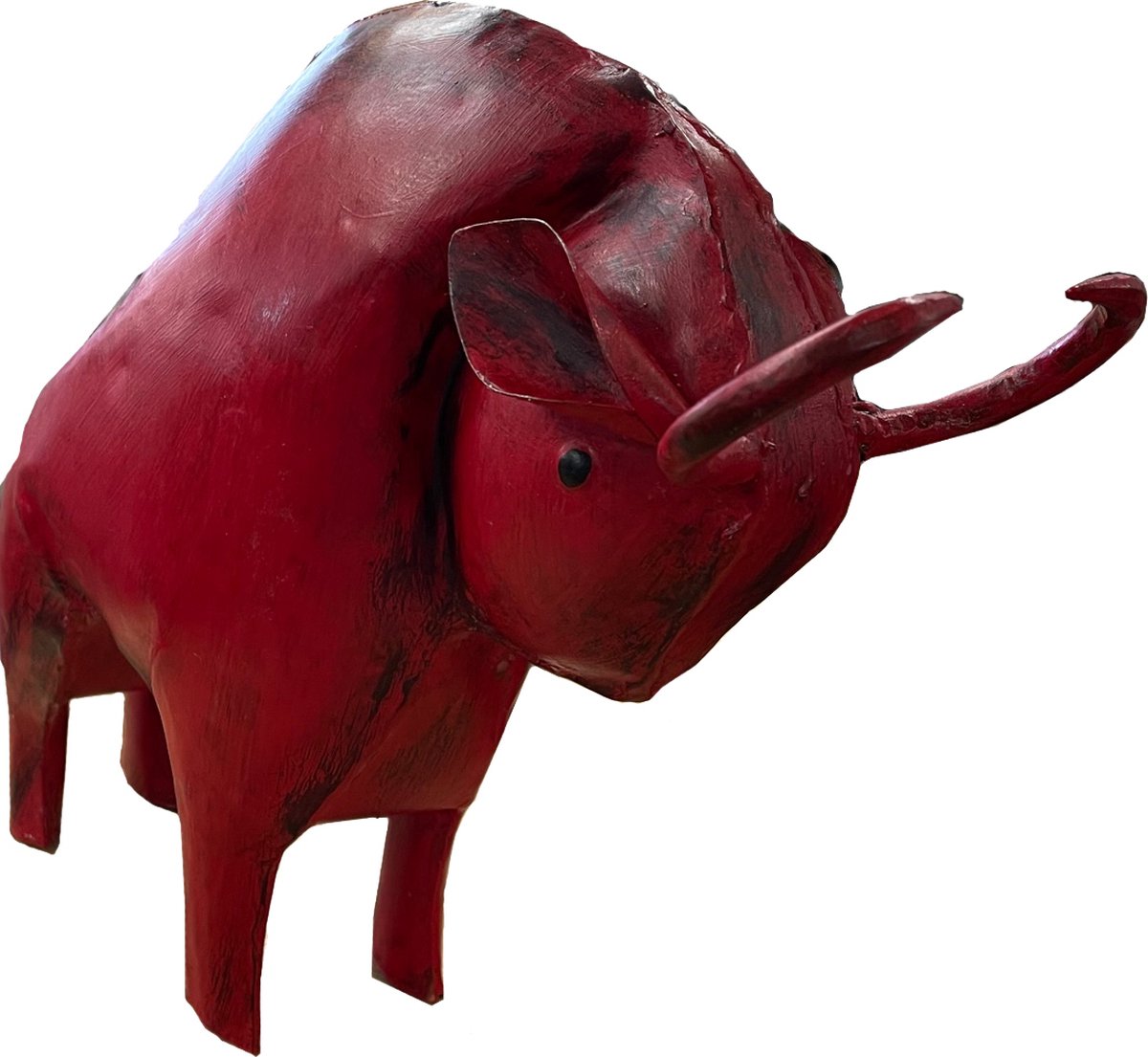 Beeld van een stoere rode metalen stier | bol.com