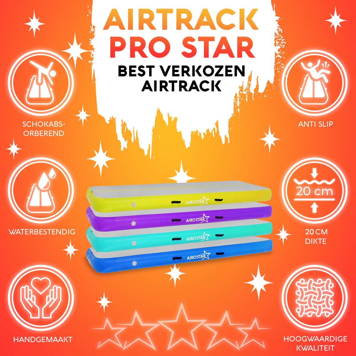 AirTrack PRO STAR™ by AirTrack Factory 20CM - Blauw 4 Meter - 4x1x0,2M ...