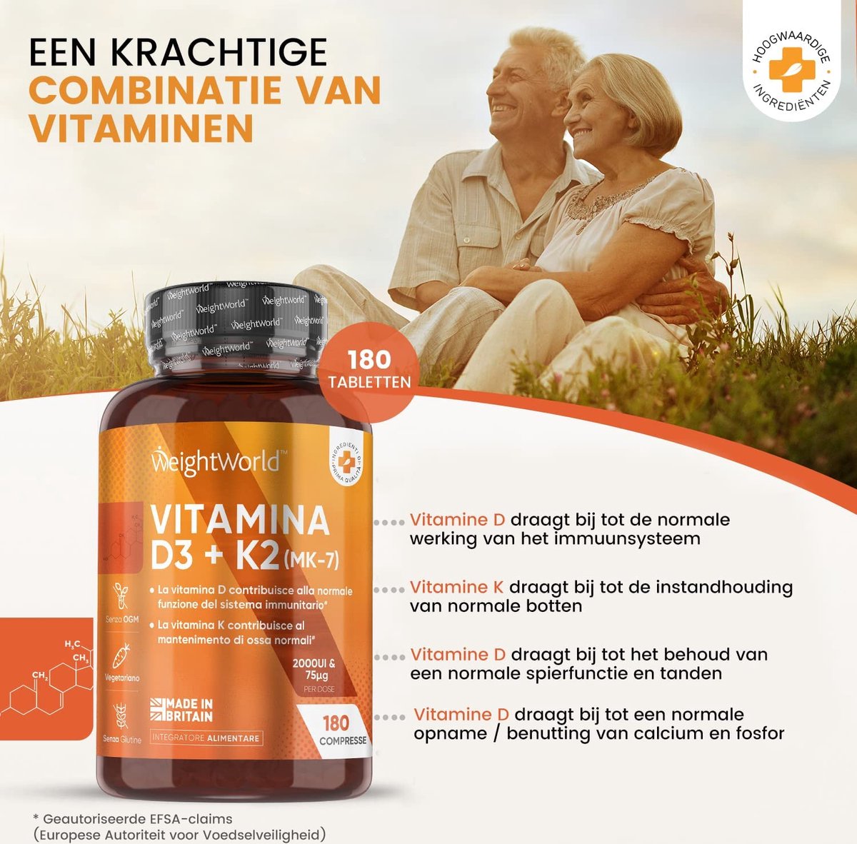 WeightWorld Vitamine D3 + K2 (MK-7) tabletten - 2000 IE + 75 mcg - 180 vegetarische... | bol