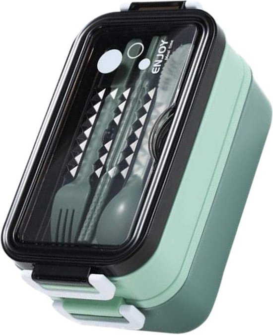 Bento Box met Soepkom, RVS Tray en Bestek Vintage Groen - Lunchbox ...