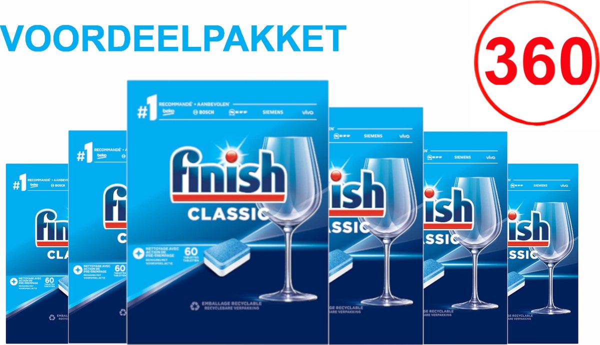 Finish Classic Vaatwastabletten Megavoordeelverpakking - 6 x 60 tabs ...