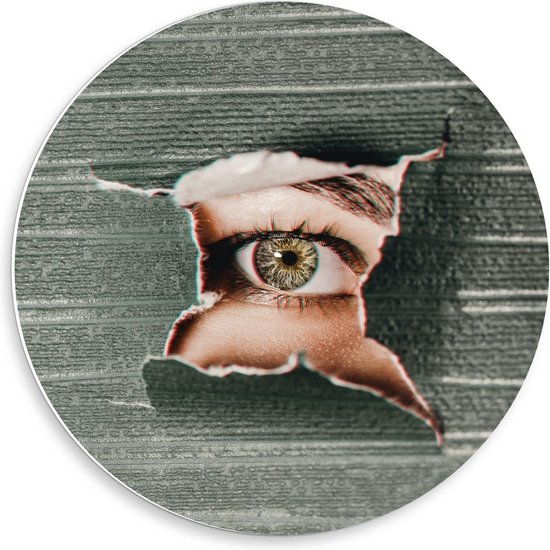 Forex Wandcirkel - Groen Oog door Stuk Karton - 50x50cm Foto op ...