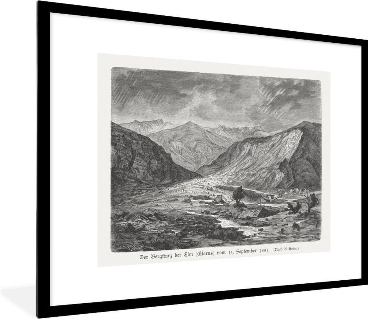 Fotolijst incl. Poster - tekening van de aardverschuiving van Elm ...