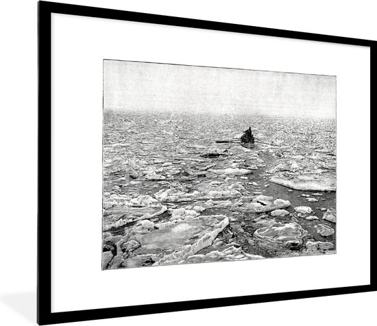 Fotolijst incl. Poster - Een vintage tekening van de Waddenzee - 80x60 ...