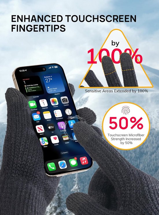 Warme Tactiele Gebreide Winterhandschoenen van Merinowol voor Heren en ...