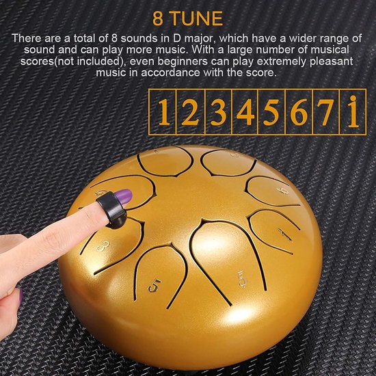 6 Inch Hand Pan Percussion Drum - 8 Tune Ethereal Drum Instrument Set ...