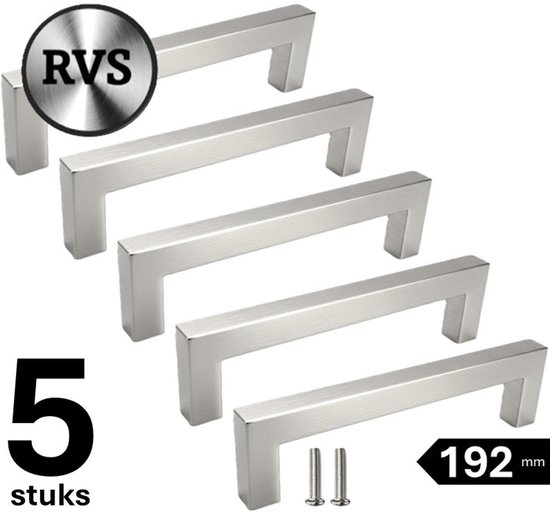 5 X MSQDESIGN Handgrepen RVS - Boormaat 192mm - zilvere Handgreep voor ...