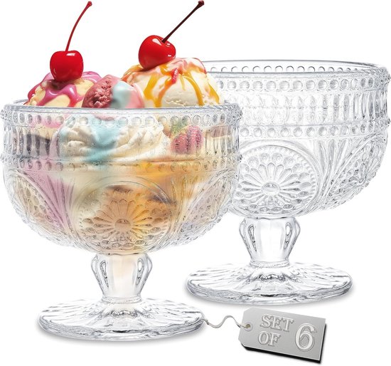 Set van 6 glazen dessertkommen voor ijs, fruit, pudding en snacks - 10 ...