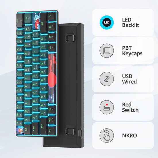 Compact Ergonomic Mechanical Gaming Keyboard with LED Backlight and 61 ...