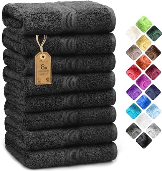 Handdoeken Set van 8 - 50 x 100 cm - 100% Katoen - Zwart | bol