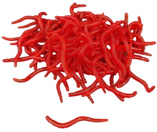 25 stuks - Imitatie wormen 3,5cm rood- Baarsvissen - Nep pieren ...