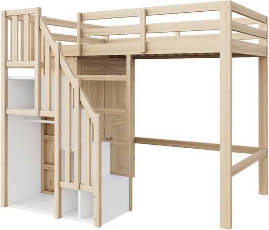 Sweiko Hoogslaper - 90 x 200 cm - Met kledingkast - Kinderbed - Massief ...