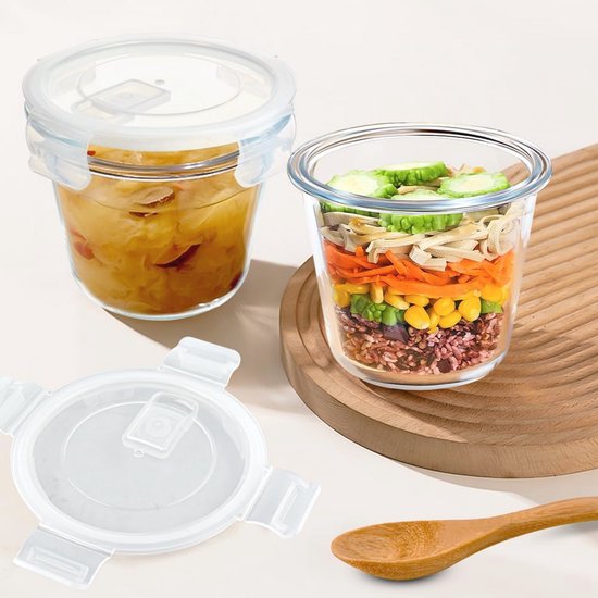 Ronde Glazen Container met Deksel 710 ml - Set van 4 BPA-vrije ...