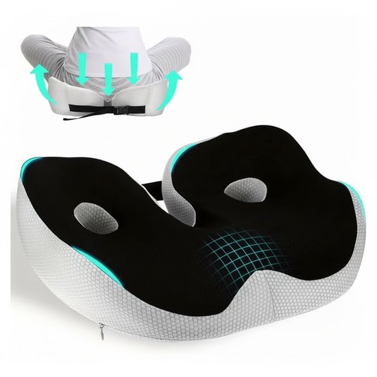 Ergonomisch Memory Foam Zitkussen met Staartbeen- en Rugondersteuning ...