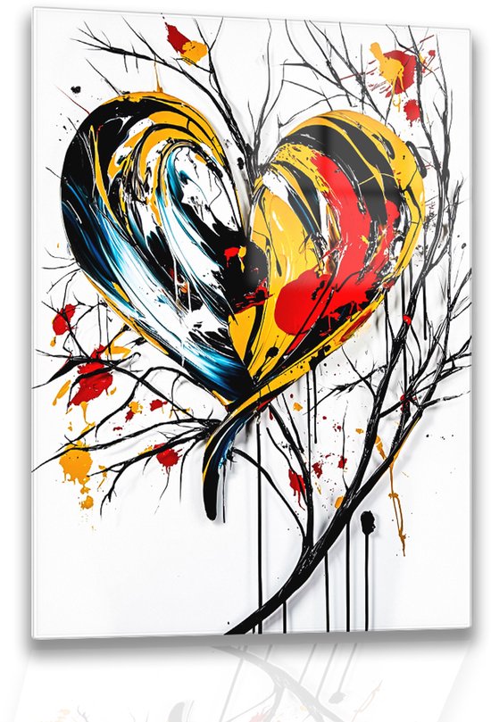 Hart met takken en spatten - Plexiglas - Glasschilderij - 50x75 cm | bol