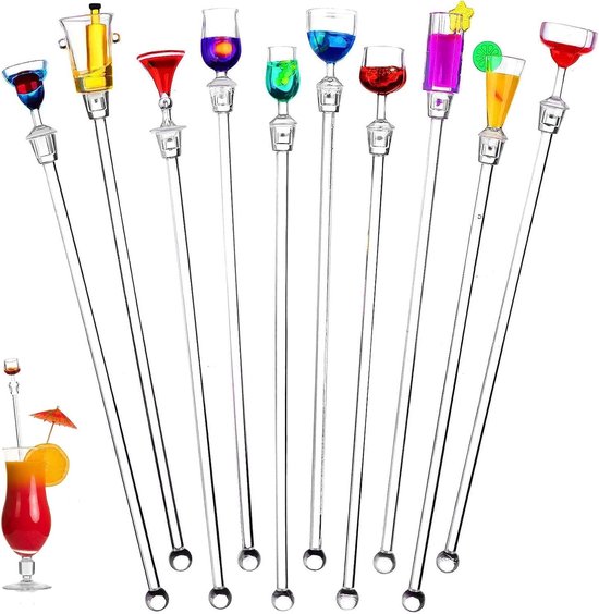 Cocktail Swizzle Stirrer Sticks – Pak van 10 – Kleurrijke Acryl ...