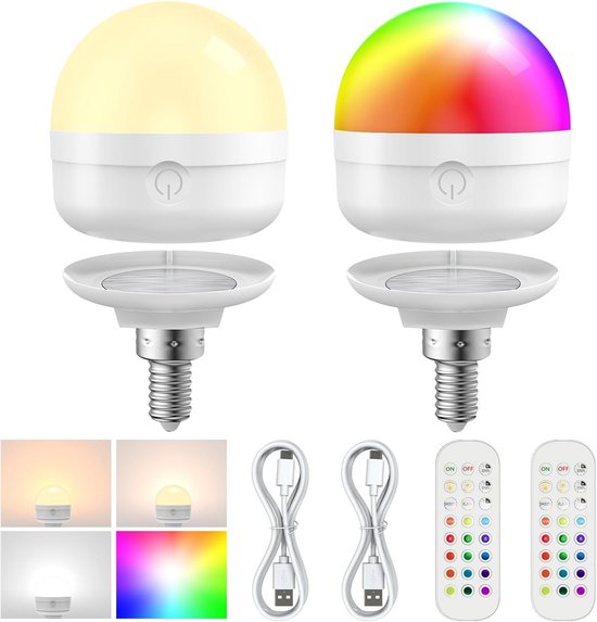 Oplaadbare LED Lamp met Afstandsbediening, Dimbaar, Kleurrijk, E14 ...