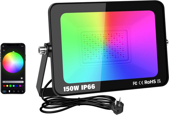 Slimme RGB LED Schijnwerper Buiten met App Bediening - 150W Dimbaar ...