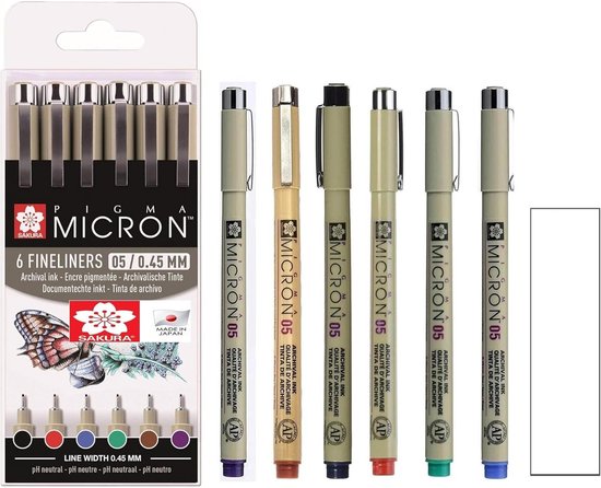 Set van 6 Fineliners 0.45mm in Verschillende Kleuren voor Tekenen en ...