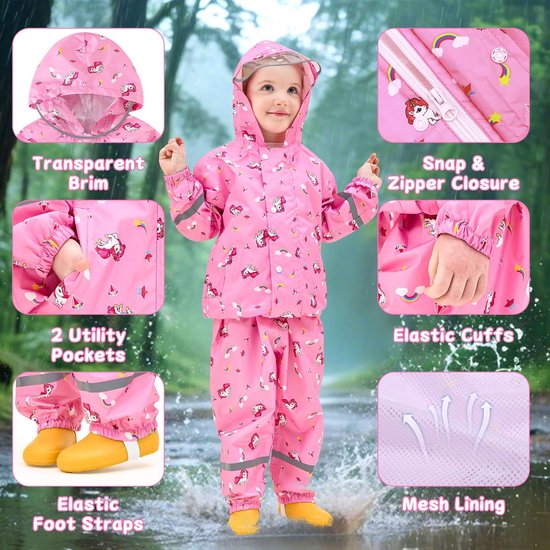 Waterdicht Kinder Regenpak met Reflector voor Jongens en Meisjes (1-7 ...