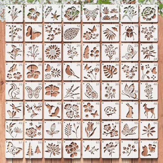 64 Herbruikbare sjablonen met bloemen, bladeren en dieren voor ...