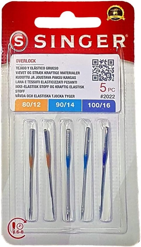 5 originele Overlock naaimachine naalden set - sterkte 80/12 90/14 100/ ...
