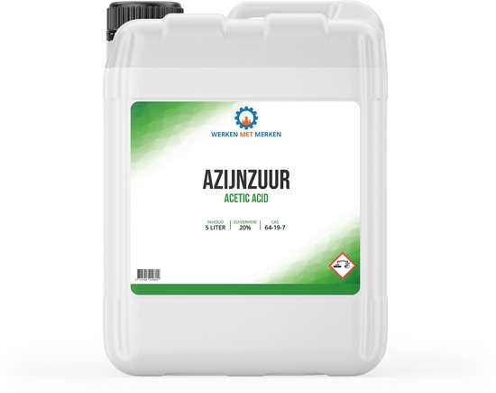 Werken met Merken Azijnzuur 20% - Jerrycan, 5 liter - Schoonmaakazijn | bol