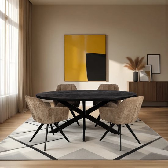 Ovale eettafel - 190 cm - Zwart - Mangohout - DUTCH | bol