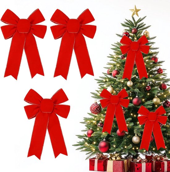 Kerst rode strik - 3 stuks kerststrikken - kerstboomstrikken - grote ...