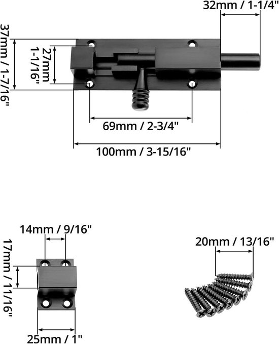E-Ambar - Aluminium Deurgrendel Bout - 130 x 37mm - Ø 12mm ...