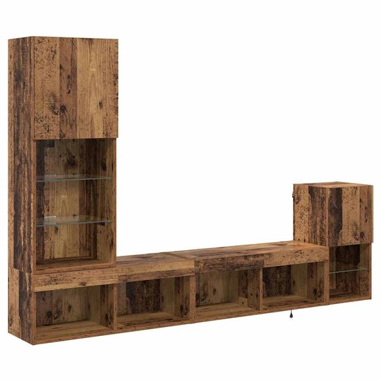 Tv-meubel | TV-kast | TV Wandmeubels met LED-striplichten Oud Hout ...