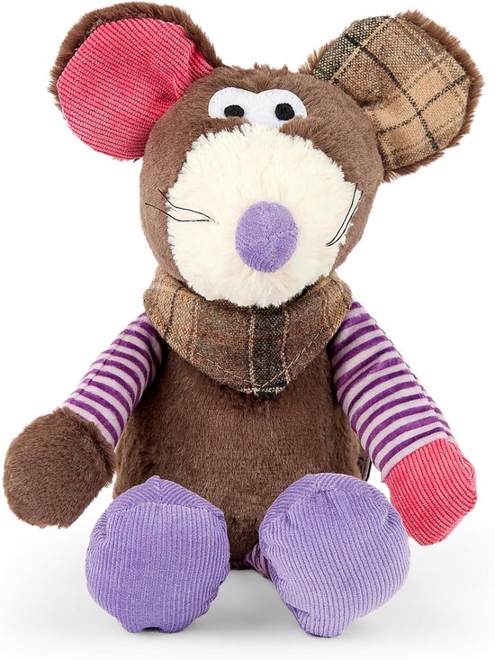 Grote Pluche Muis Knuffel 31 cm met Snorren en Geruite Halsdoek | bol