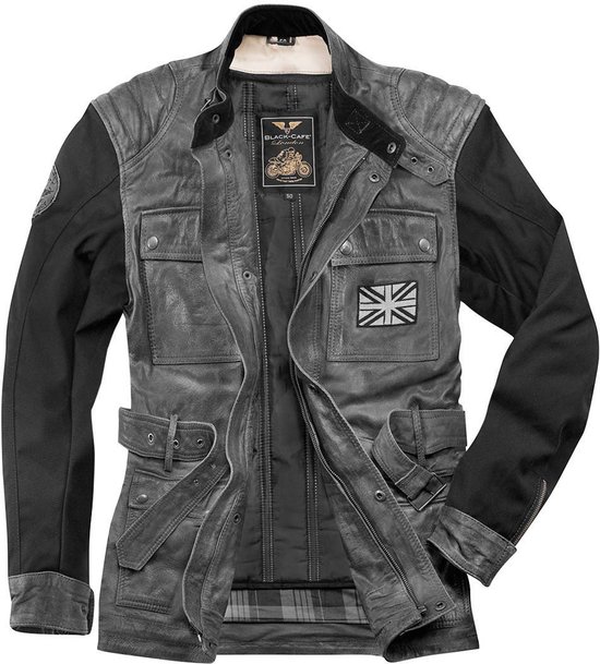 Black-Cafe London Retro Donkergrijs Leren Motorjas - Maat 54 - Jas | bol