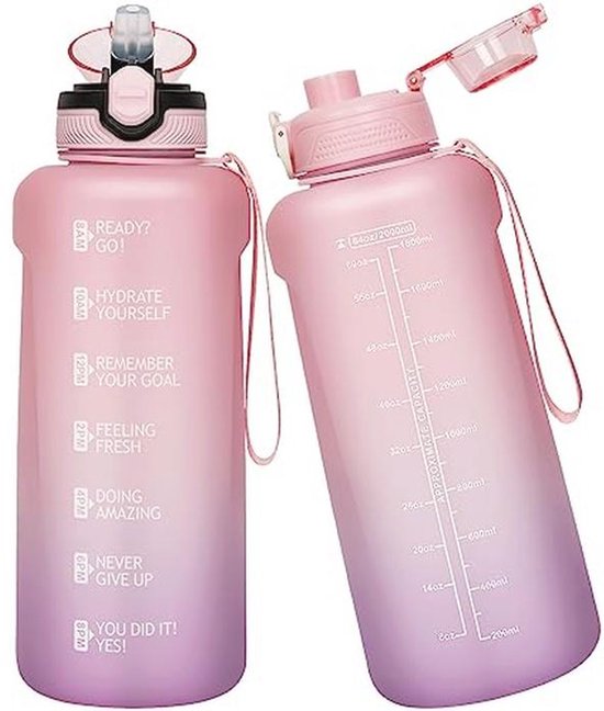Sportieve 2L Tritan Waterfles met Rietje en Tijdmarkeringen voor ...