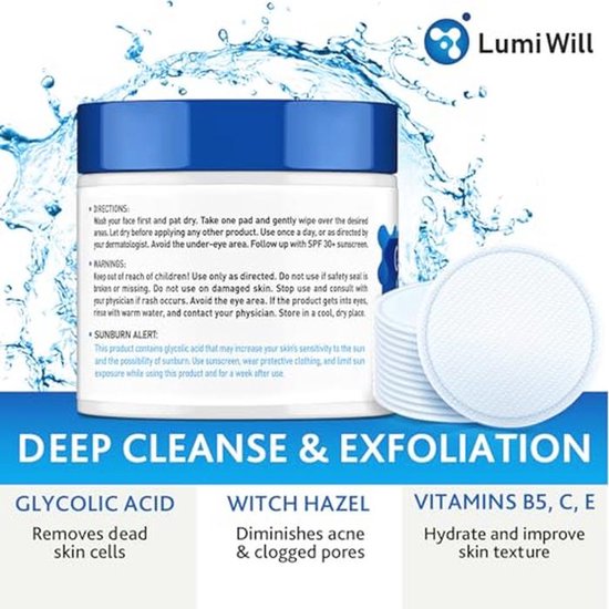 Pads Exfoliants avec 35% d'Acide Glycolique - Naturels, Vitamines B5, C ...