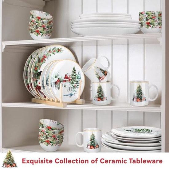 Service de table de Noël pour 4 convives - 16 pièces assiettes et ...