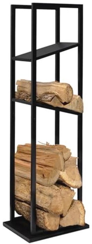 Opslag voor open haard met 2 legplanken - Stalen haardhoutrek zwart ...