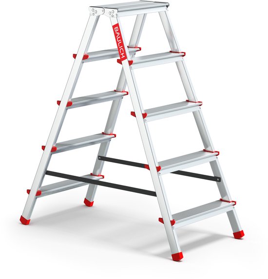 Baulich Dubbelzijdige aluminium huishoudladder met 5 treden - antislip ...