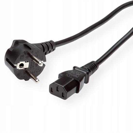 VALUE Stroomkabel Schuko 90° IEC C13 0,6m Zwart | bol