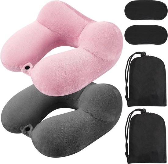2 Stuks Zachte Opblaasbare Reis Kussen voor Vliegtuigen - Velvet Ne k ...