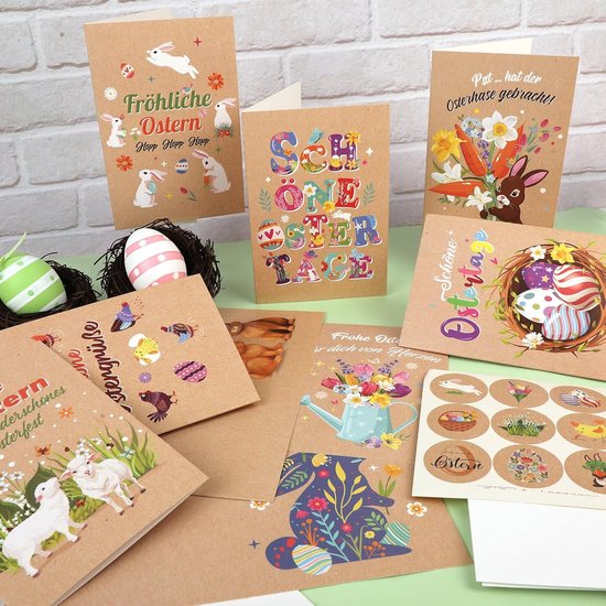 Set Paaskaarten met Enveloppen: 9x Kraftpapier Wenskaarten Blanco en ...