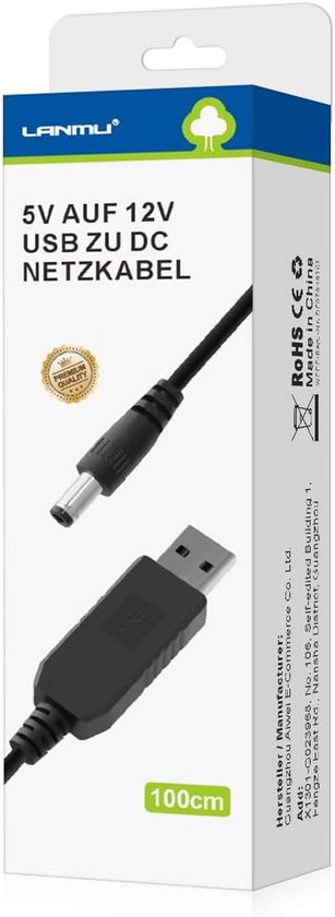 USB naar DC 12V Kabel met Holle Stekker (5.5x2.1mm) voor Router ...