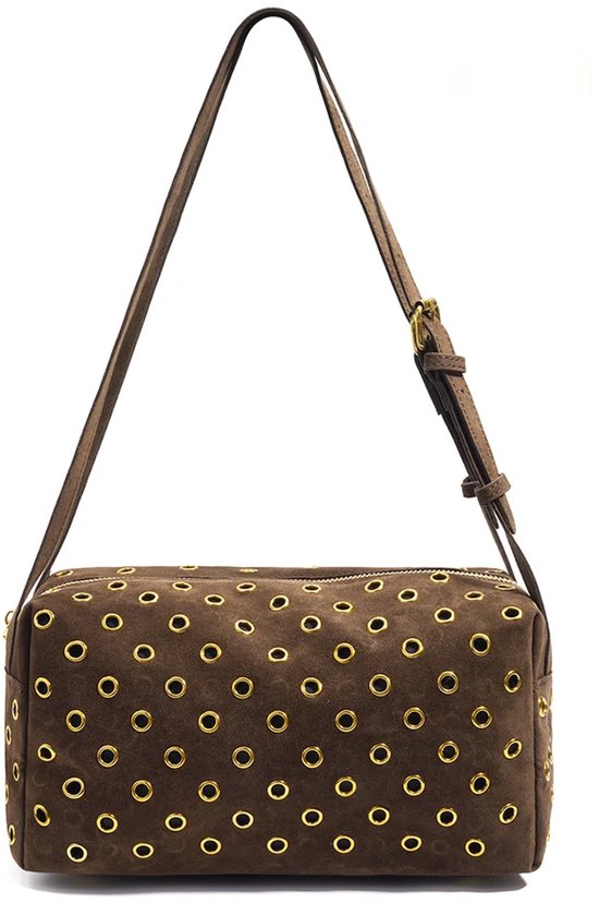 Dames Handtas Bruin – Schoudertas met Gouden Details – Dames Tas ...