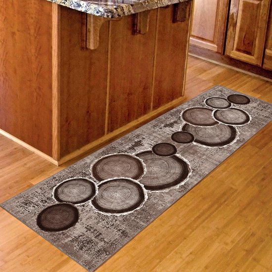 Lange Strakke Vloerkleed Runner Houtlook Bruin Antislip Wasbaar 70x180 ...