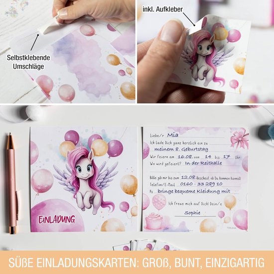 10 XXL Uitnodigingskaarten Eenhoorn met Enveloppen en Stickers voor ...