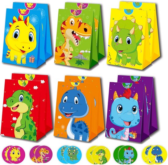 12x Papieren Cadeauzakjes met Dinosaurus Stickers - Ideaal voor ...