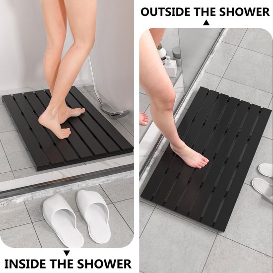 Grote Antislip Bamboe Douchemat Zwart - Waterdicht voor Badkamer, Sauna ...