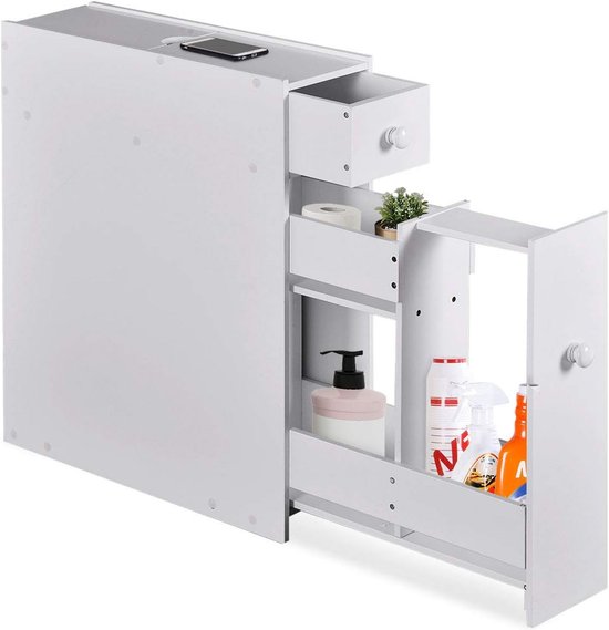 Smalle Badkamerkast met Lades - Hoge Niche Trolley voor Opslag - Wit ...