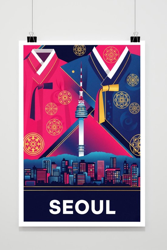 Seoul Poster - Steden Posters - Zuid-Korea - Tekst - Hanbok ...