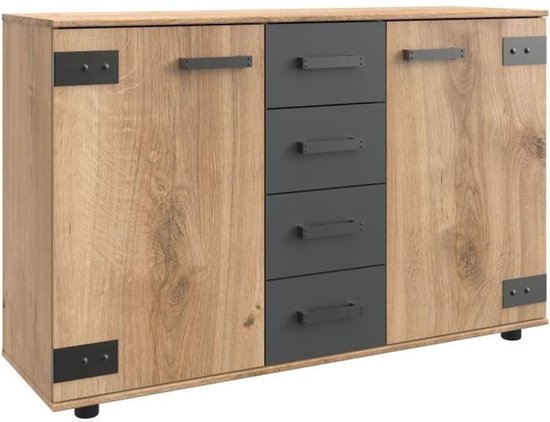 LAMIA combined chest of drawers - 4 drawers and 2 doors - Color oak and ...